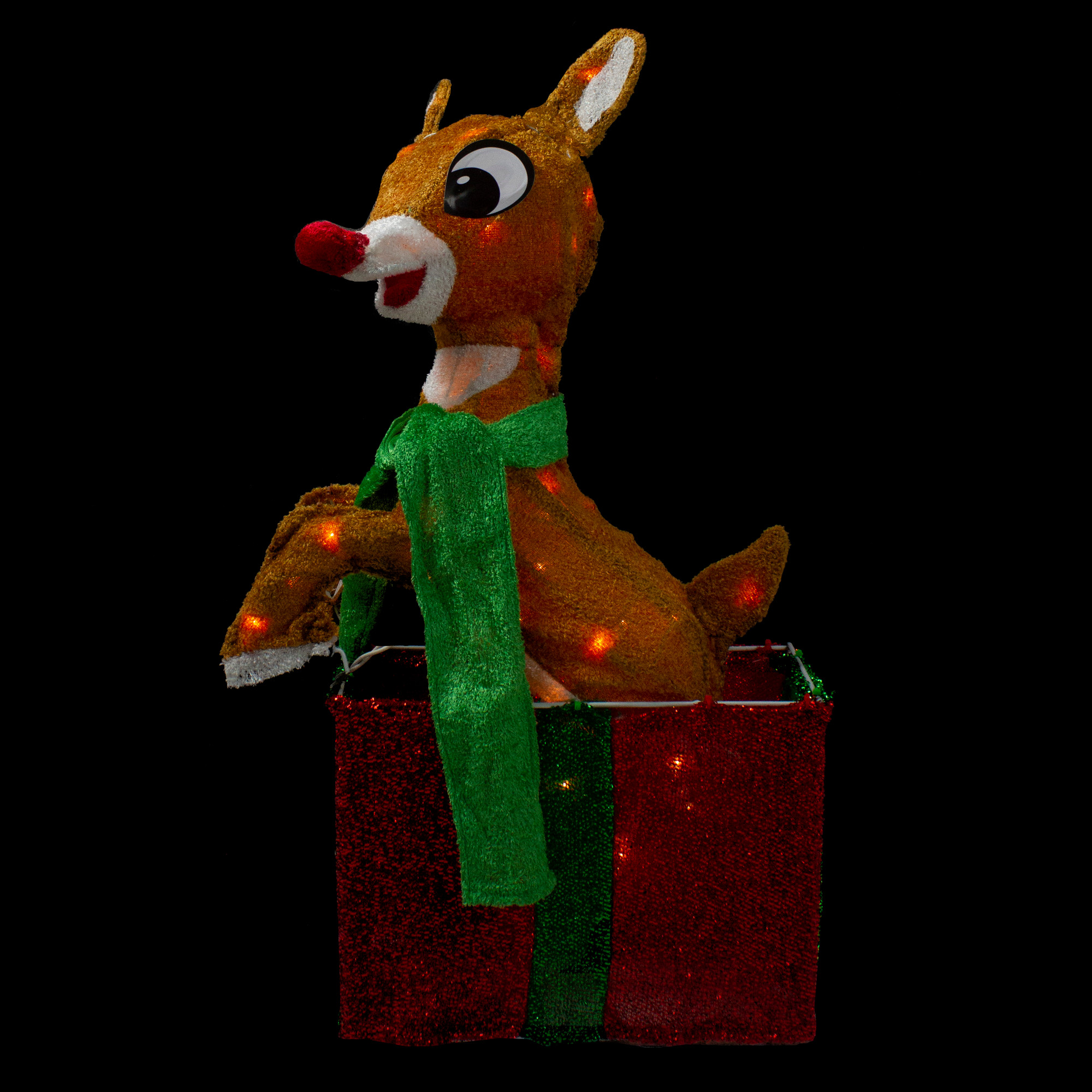 24" Pre-Lit Rudolph the Red Nosed Reindeer Gift Box Christmas Outdoor ...