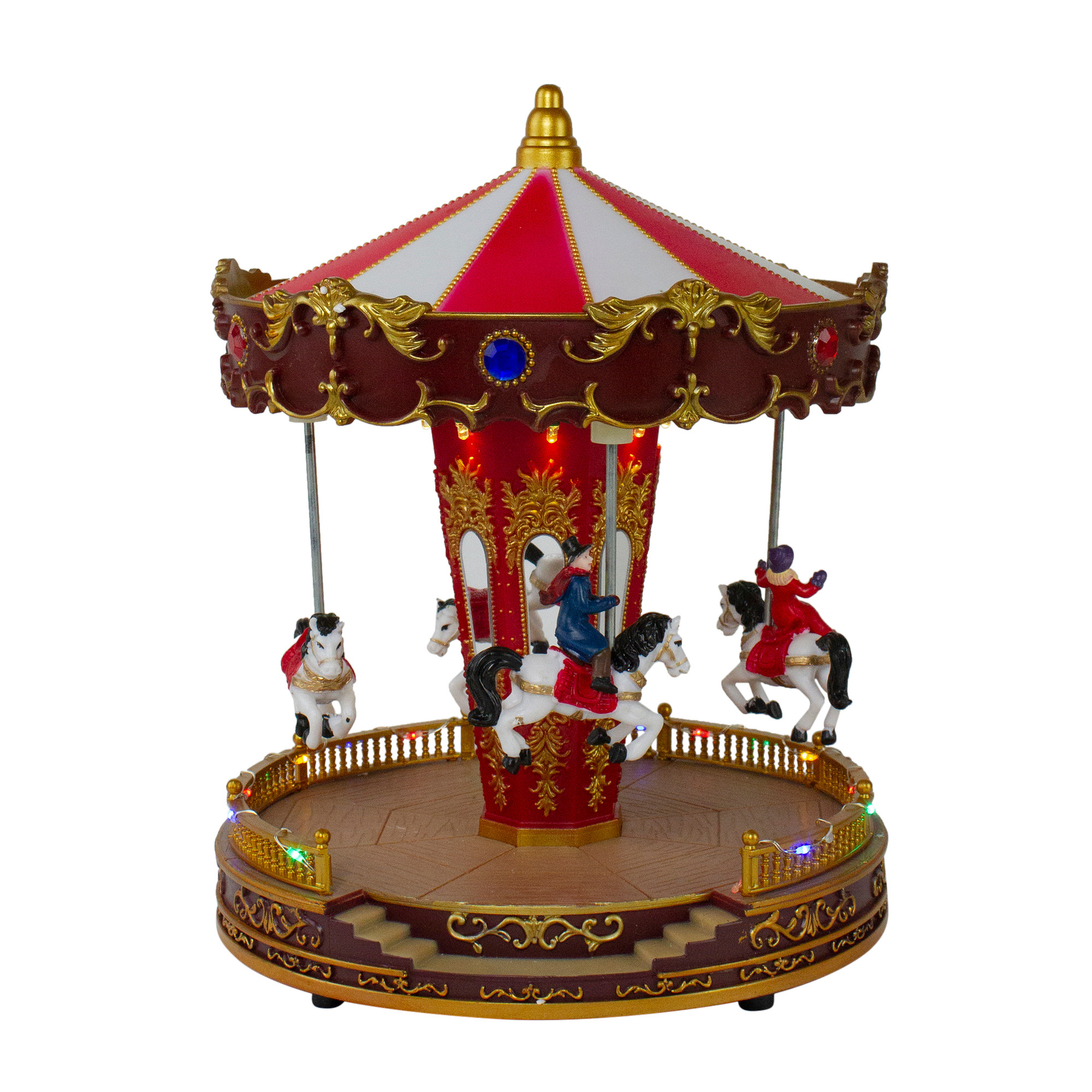11" Red & White LED Lighted & Animated Christmas Carousel with Horses ...