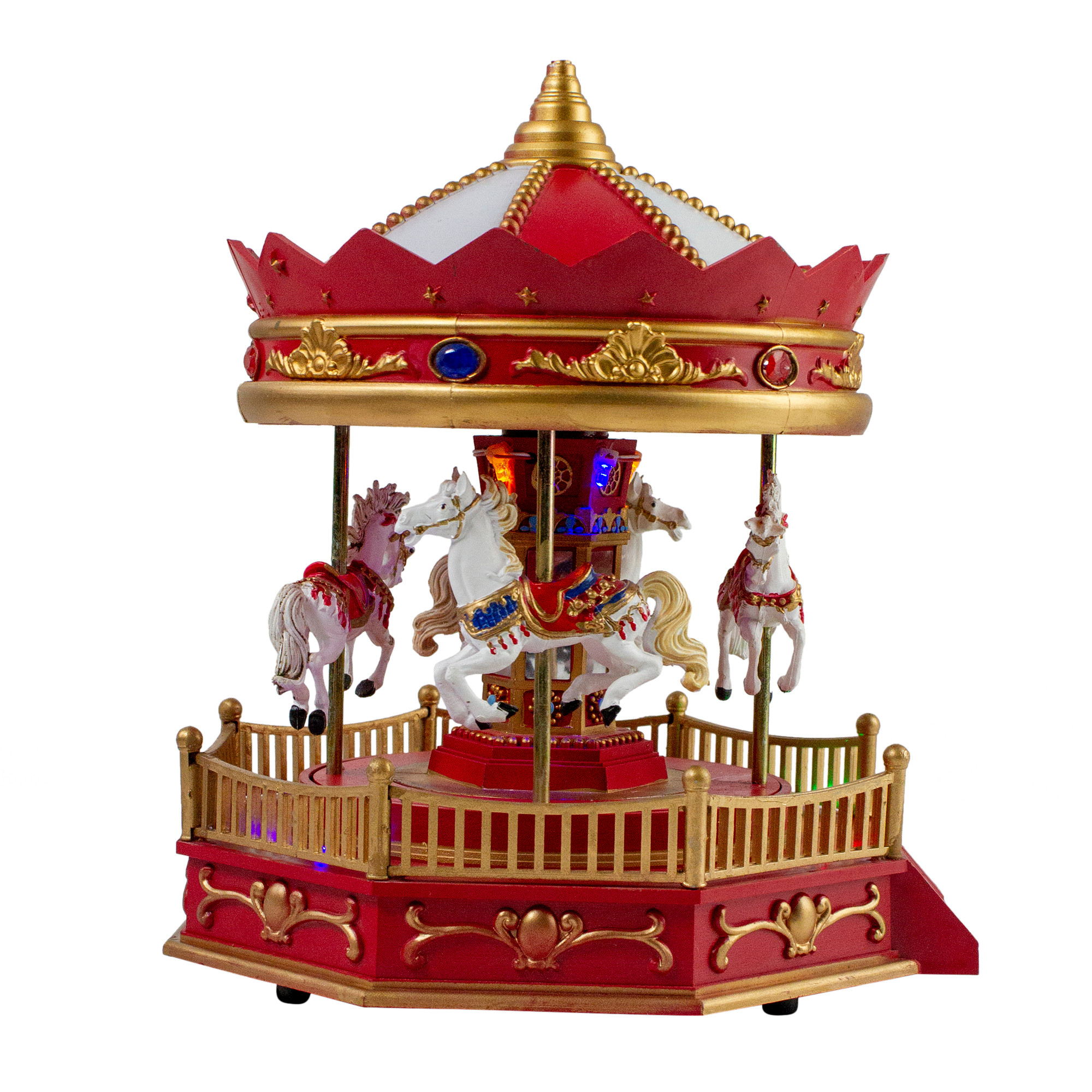 9.25" LED Lighted Animated & Musical Carousel Christmas Village Display ...