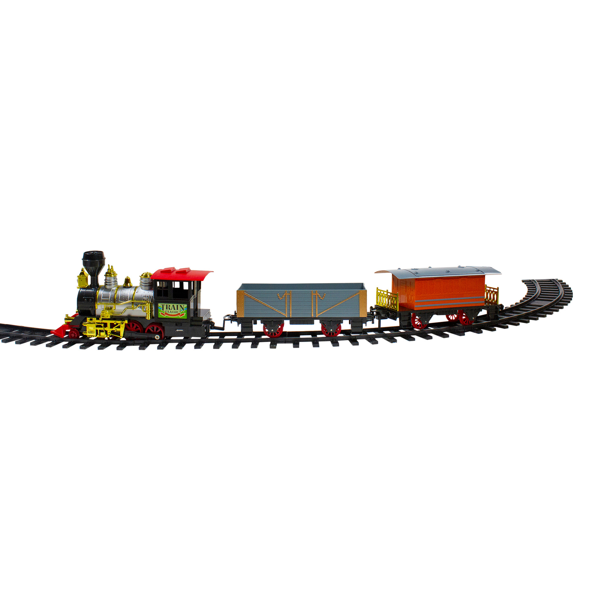 17-Piece Lighted & Animated Gold & Red Classic Model Train Set with ...