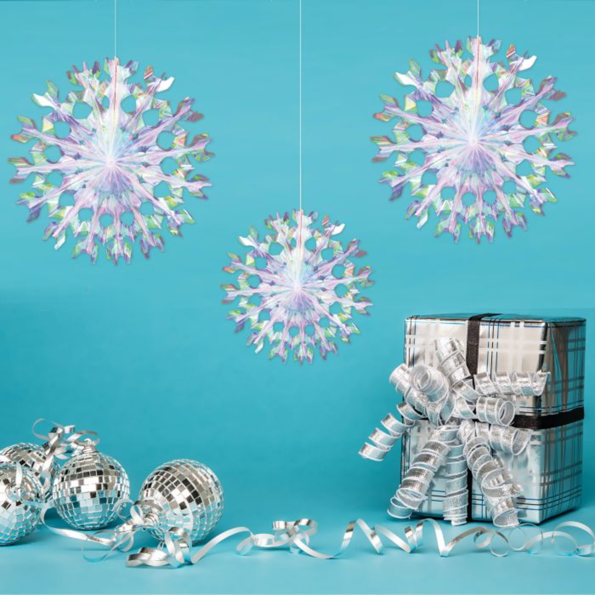 Set of 6 White Iridescent Party Fan 16” | Christmas Central