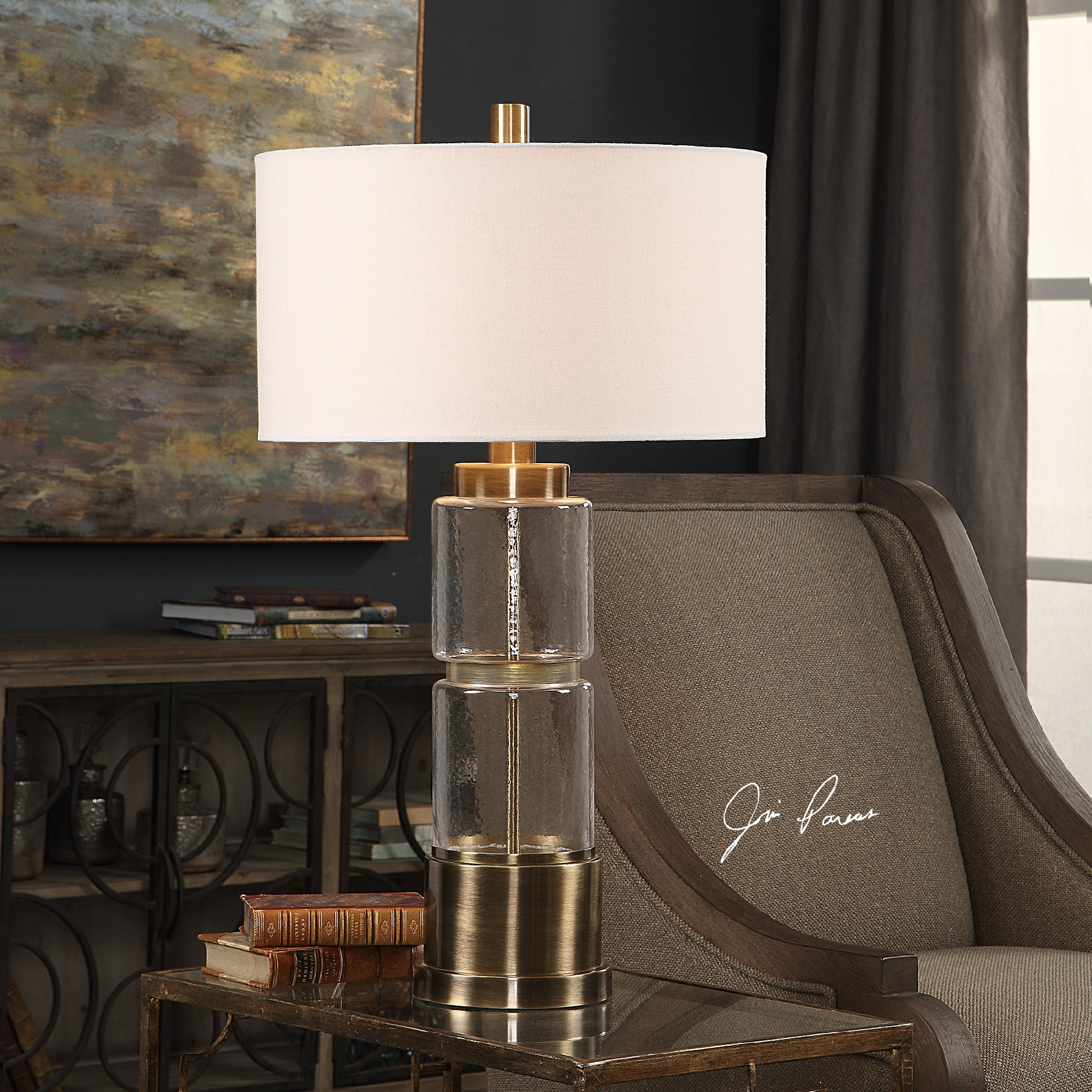 31" Brass & Glass Stacked Lamp | Christmas Central