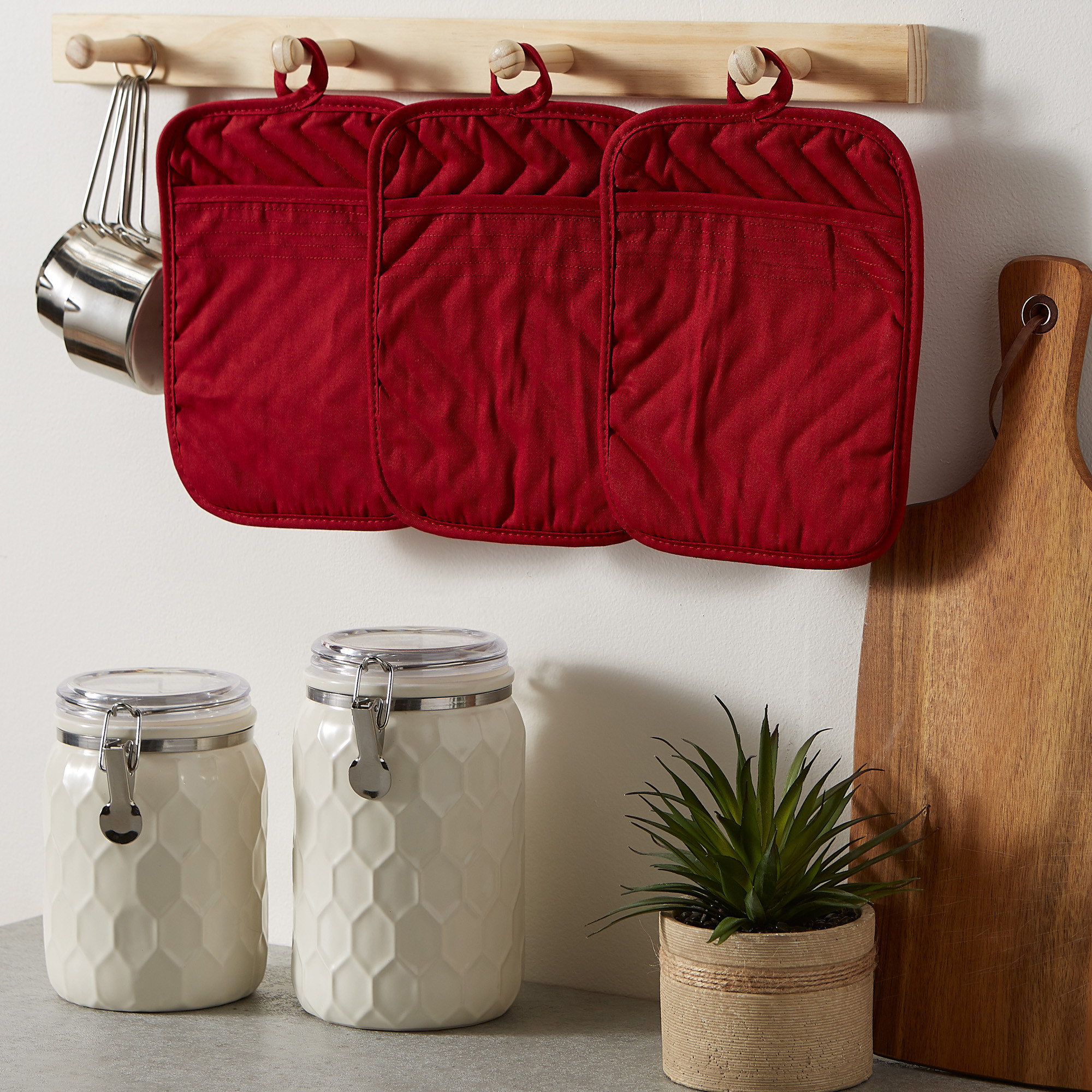 Set of 3 Red Quilted Rectangular Potholders 9" | Christmas Central