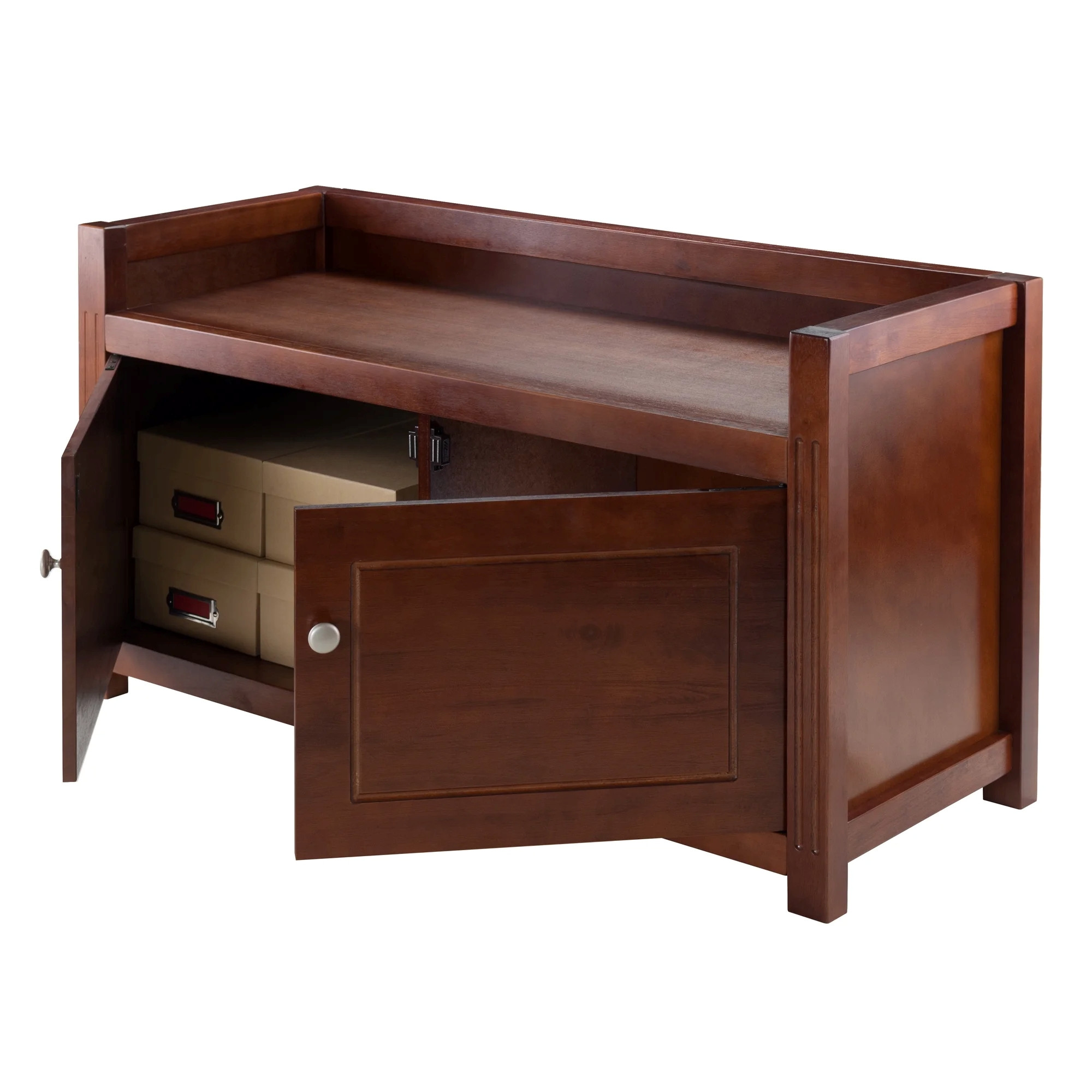 21.5" Walnut Wood Storage Hall Bench with 2 Cabinets | Christmas Central