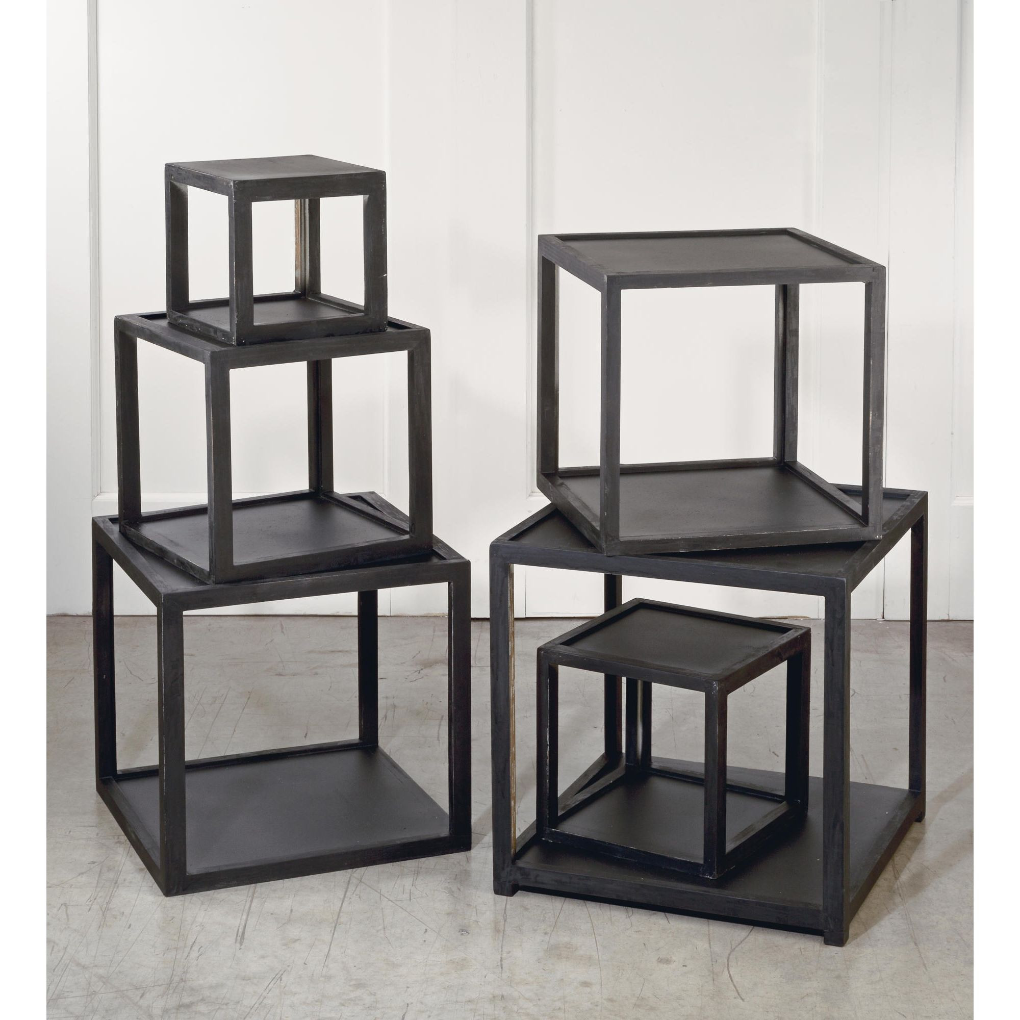 Set of 6 Black Distressed Open Stacking Cubes 19.75" | Christmas Central