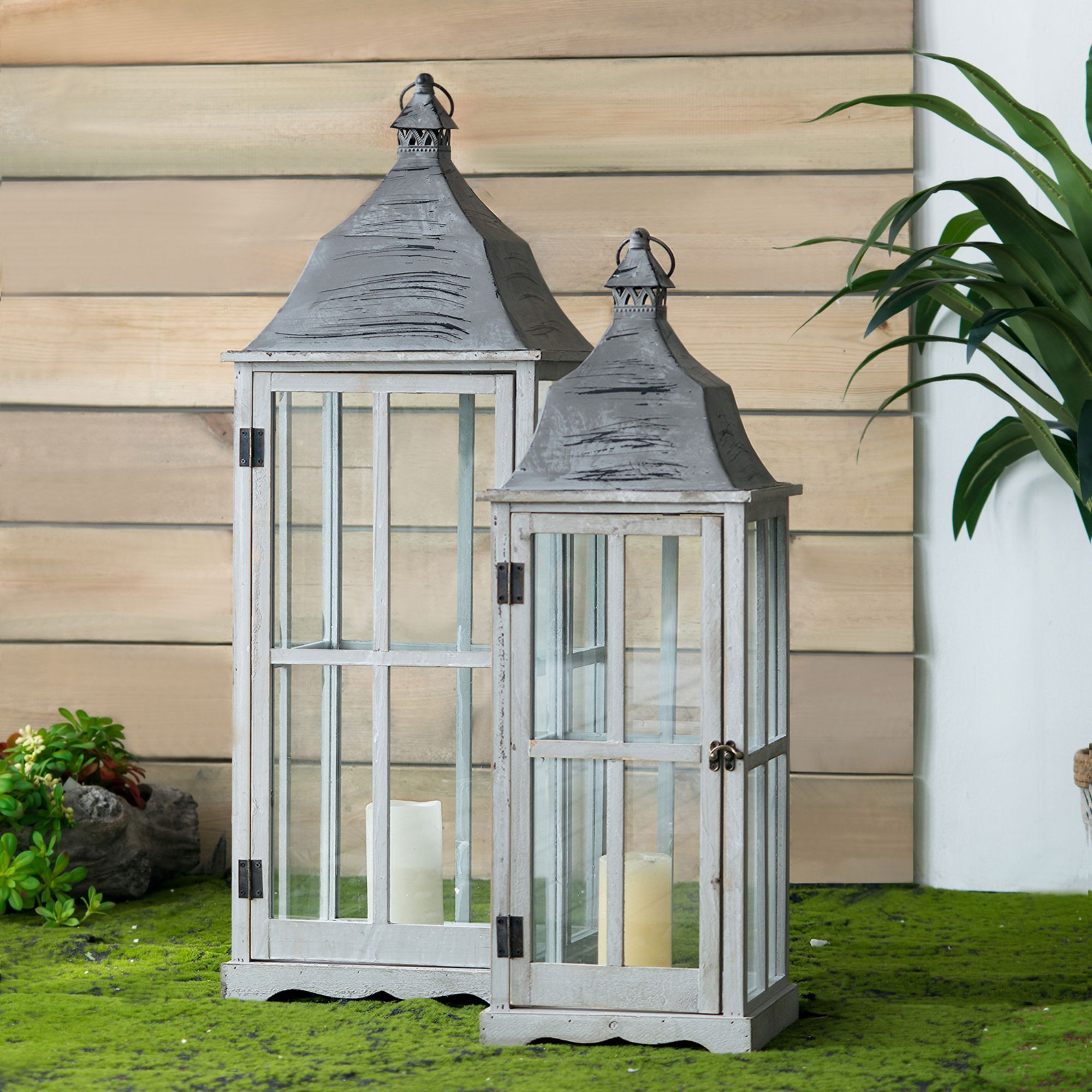 Window Scape Wooden Lanterns - 36.25" - Gray - Set of 3 | Christmas Central