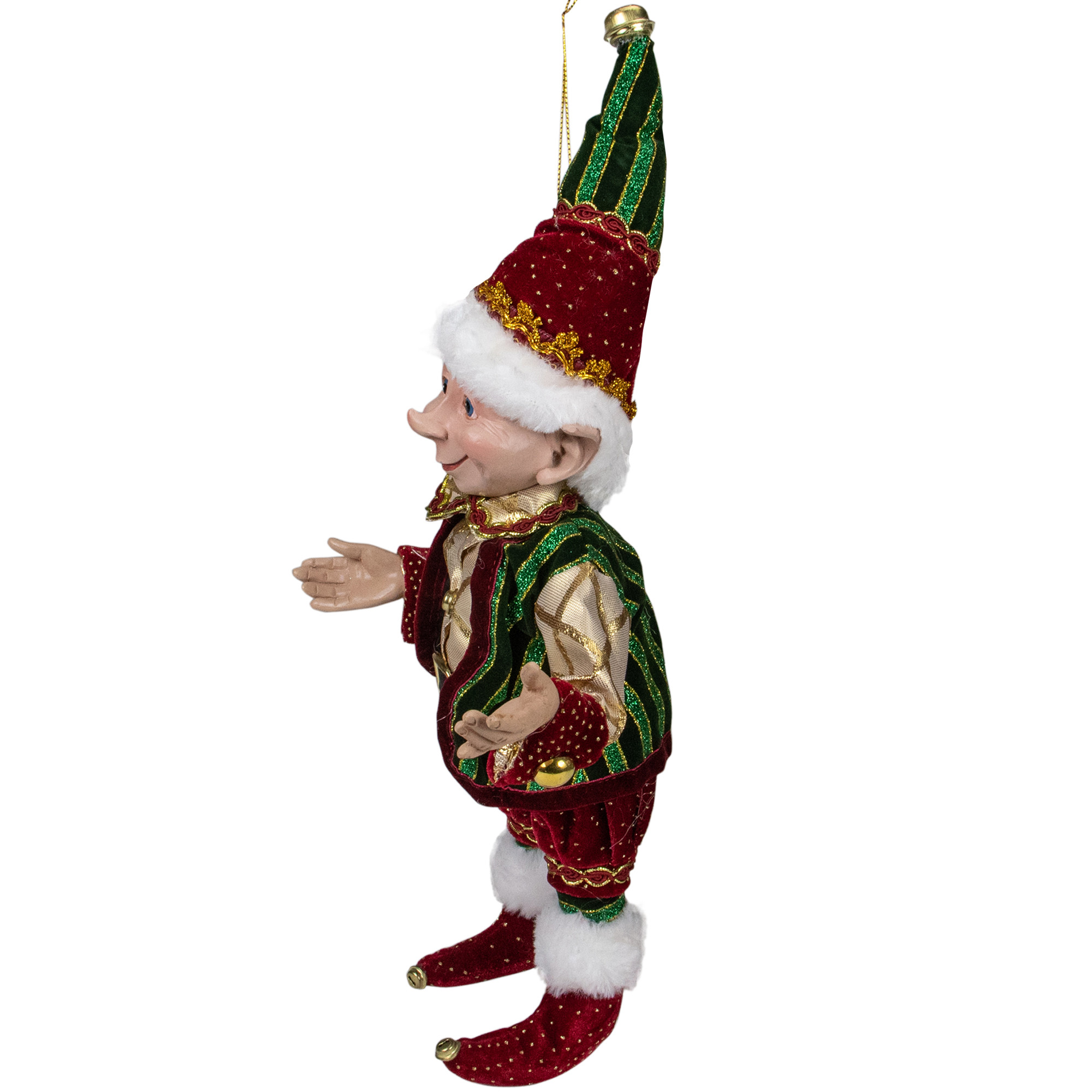 13" Burgundy & Gold Festive Chubby Christmas Elf With Bells | Christmas ...