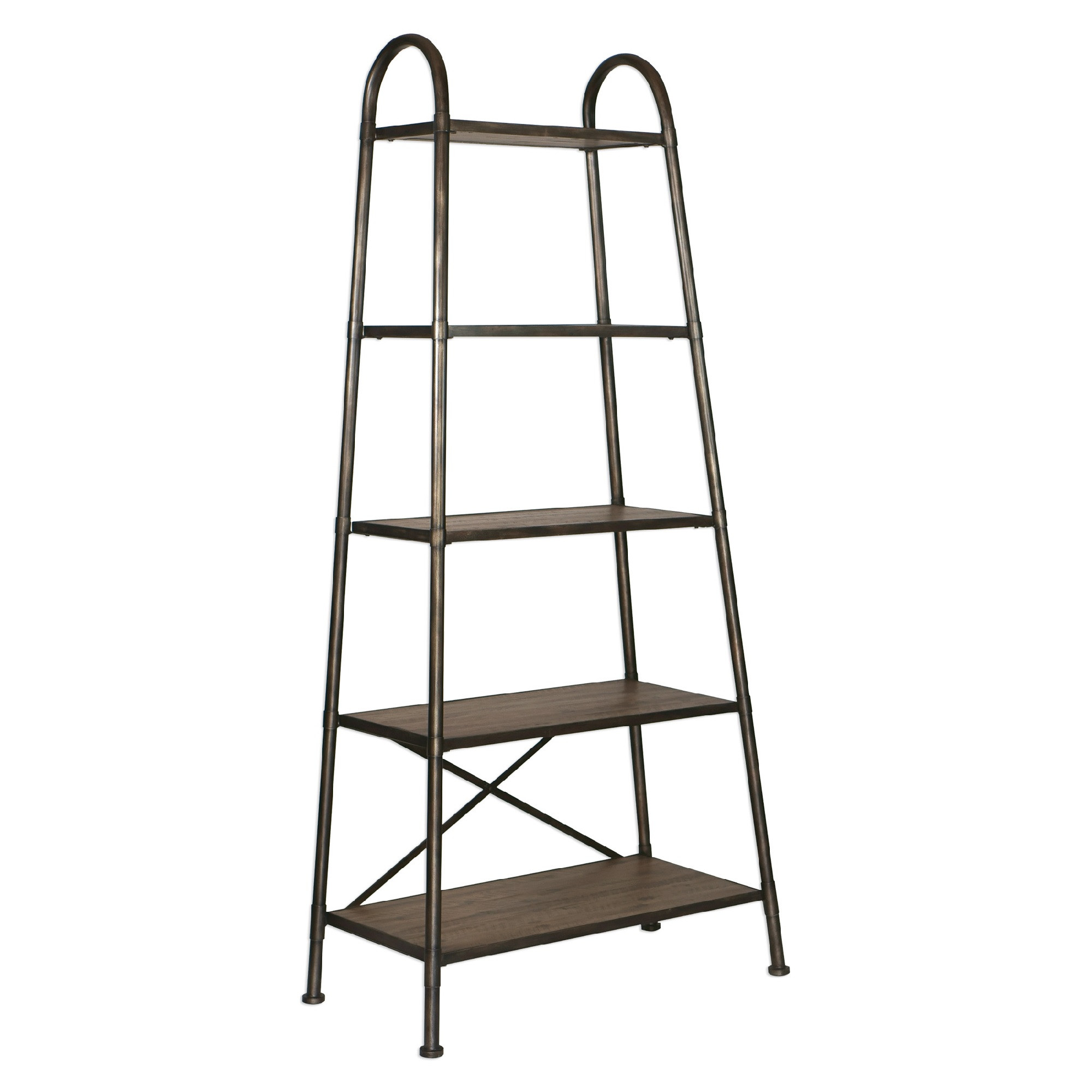 Five Tier Wooden Display Storage Shelves - 83" - Walnut Brown & Gray ...