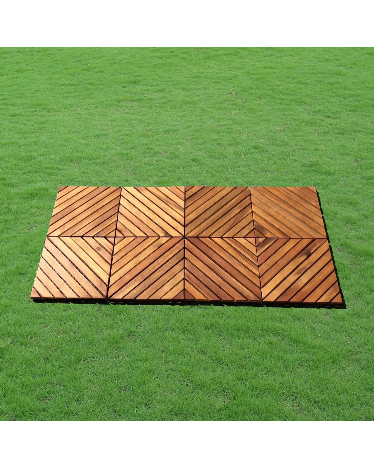 Set of 10 Brown Natural Finish 12-Diagonal Slat Interlocking Deck Tiles ...