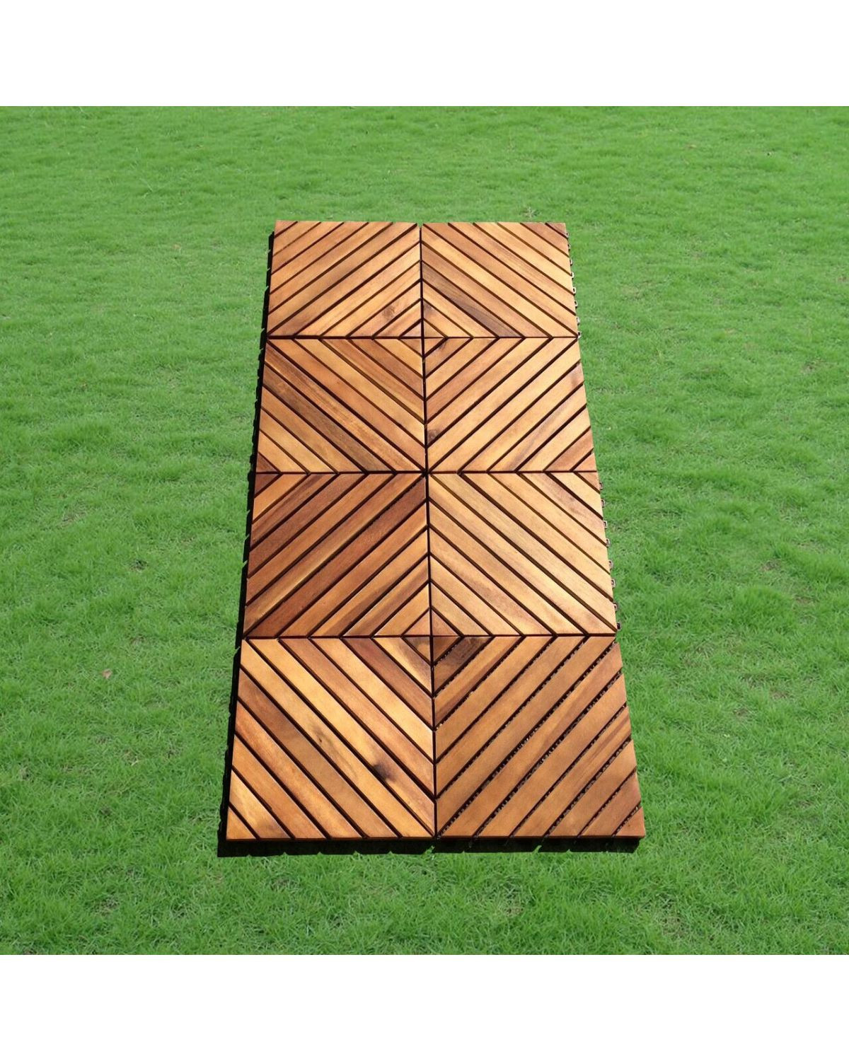 Set of 10 Brown Natural Finish 12-Diagonal Slat Interlocking Deck Tiles ...