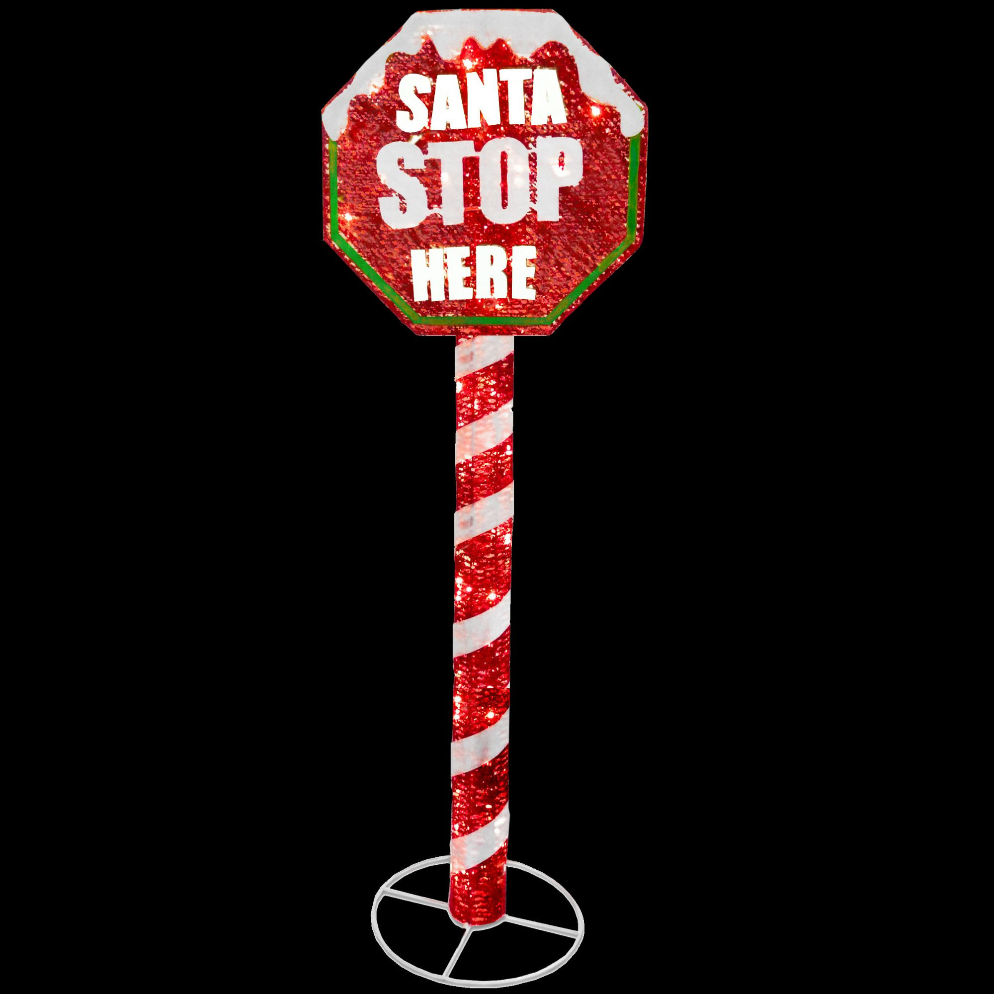 60" Red & White Stop Sign Decor with White LED Lights | Christmas Central