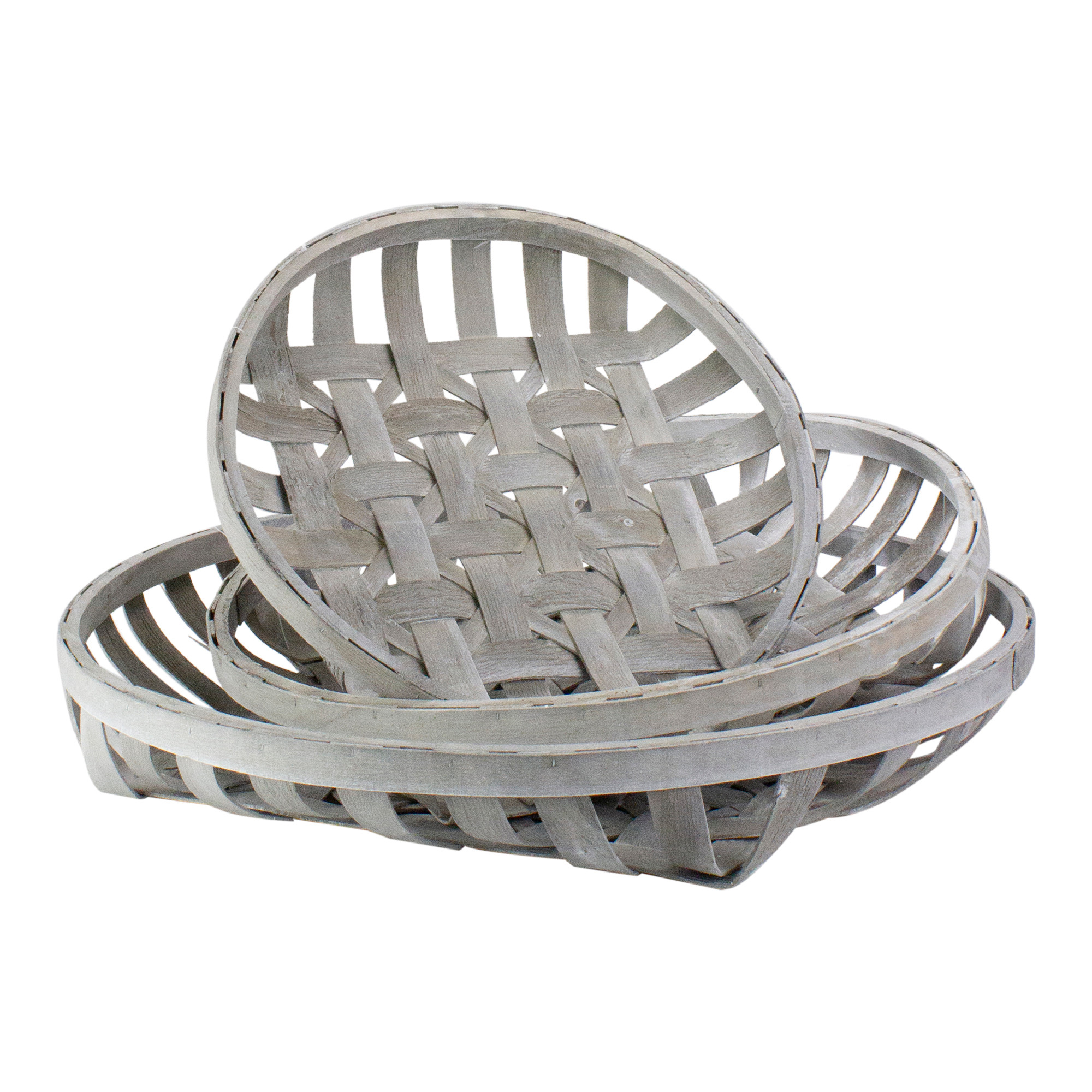 Set of 3 White Washed Woven Baskets 23.5" | Christmas Central