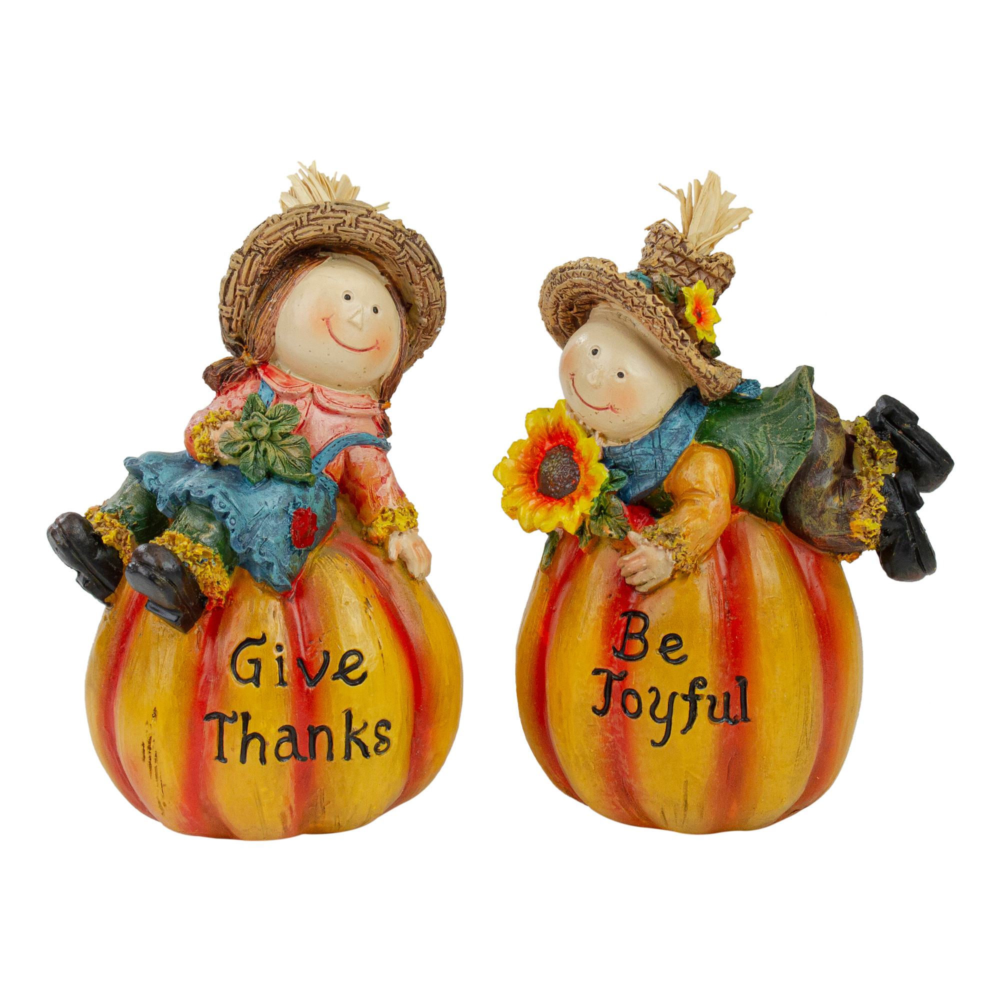 Set of 2 Girl & Boy Scarecrows with Pumpkins Fall Harvest Figures 6 ...