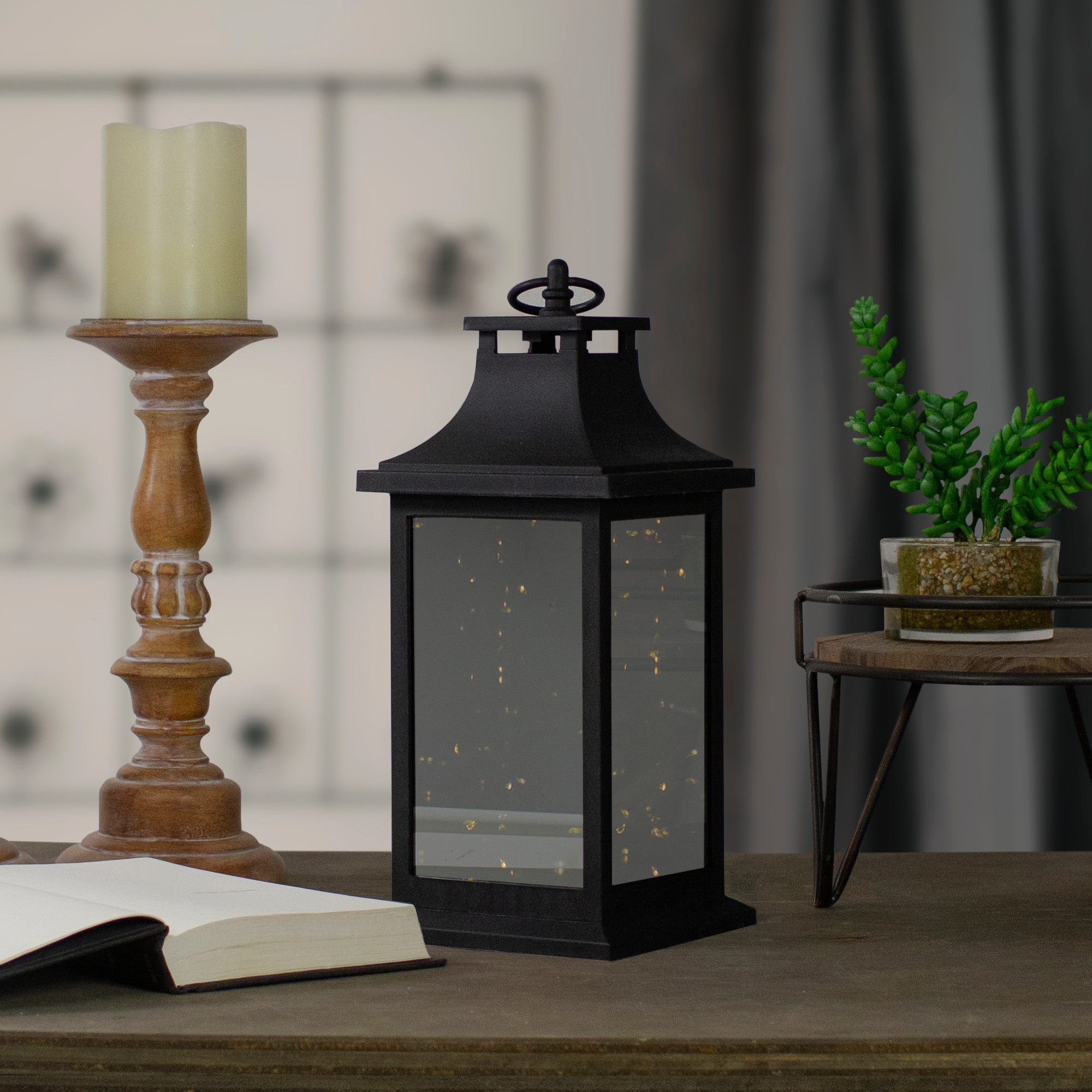 LED Lighted Flickering Lantern - 12" - Warm White Lights - Black ...