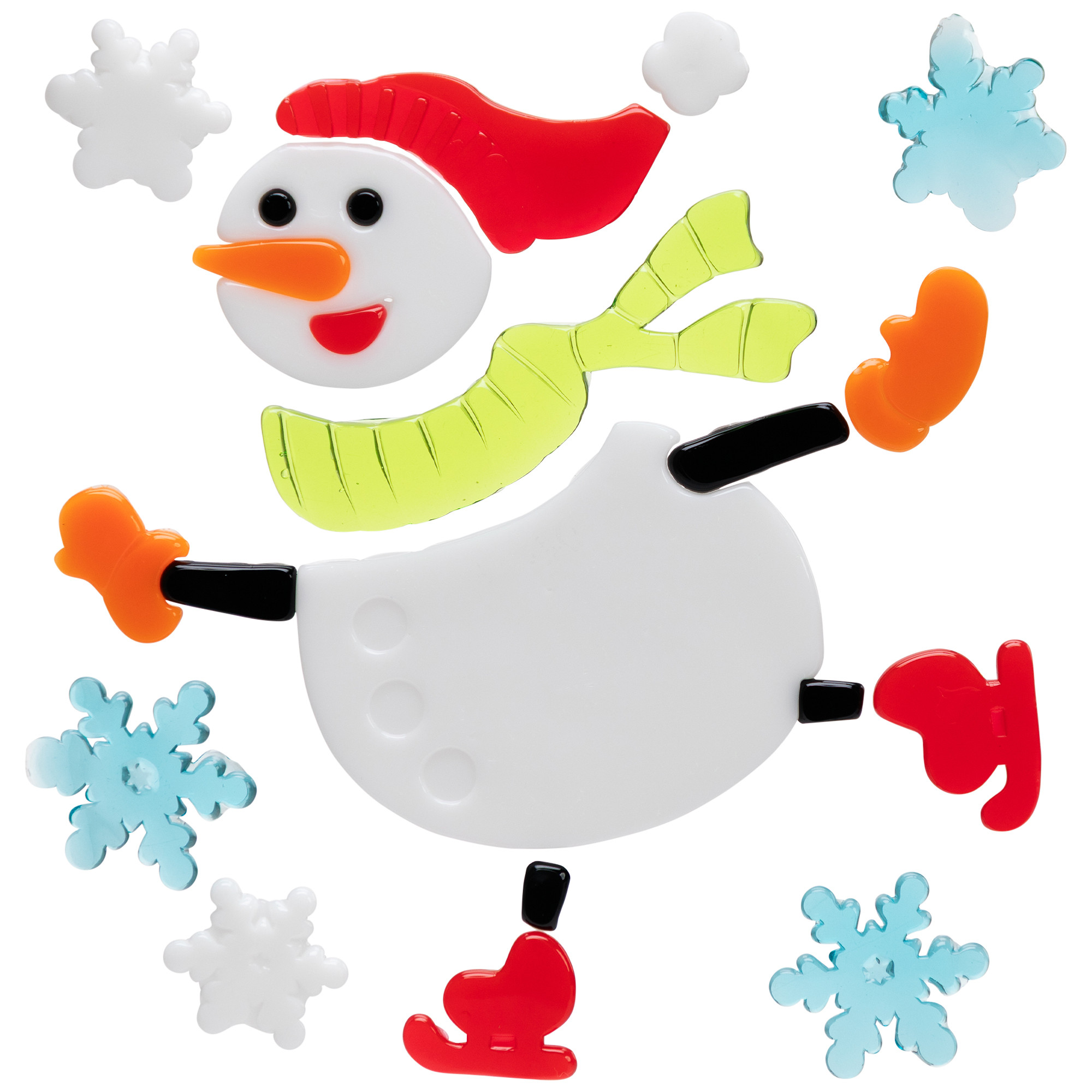6-Piece Skating Snowman & Snowflakes Gel Christmas Window Clings ...