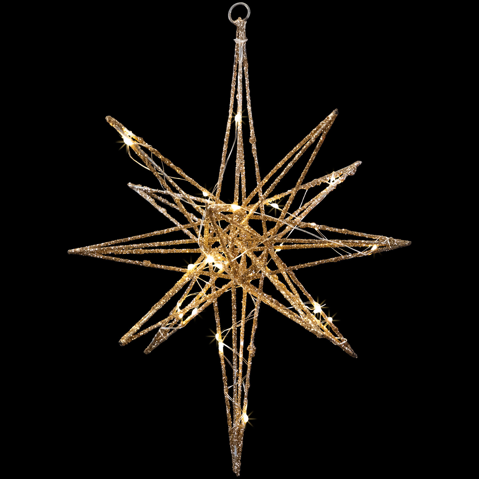 LED Lighted Glittered Geometric Star Christmas Decoration - 12" - Warm ...
