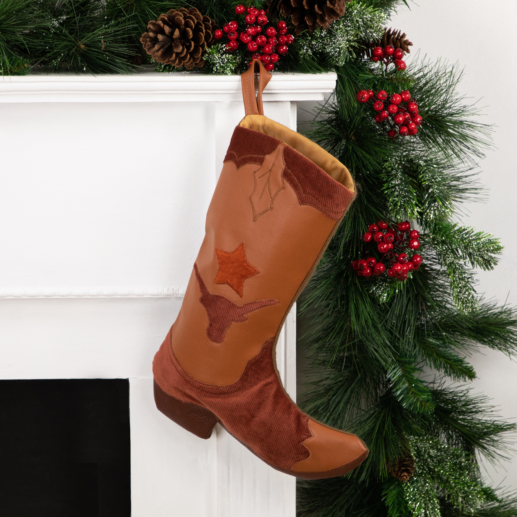 18.5-Inch Beige & Brown Corduroy Cowboy Boot Christmas Stocking ...