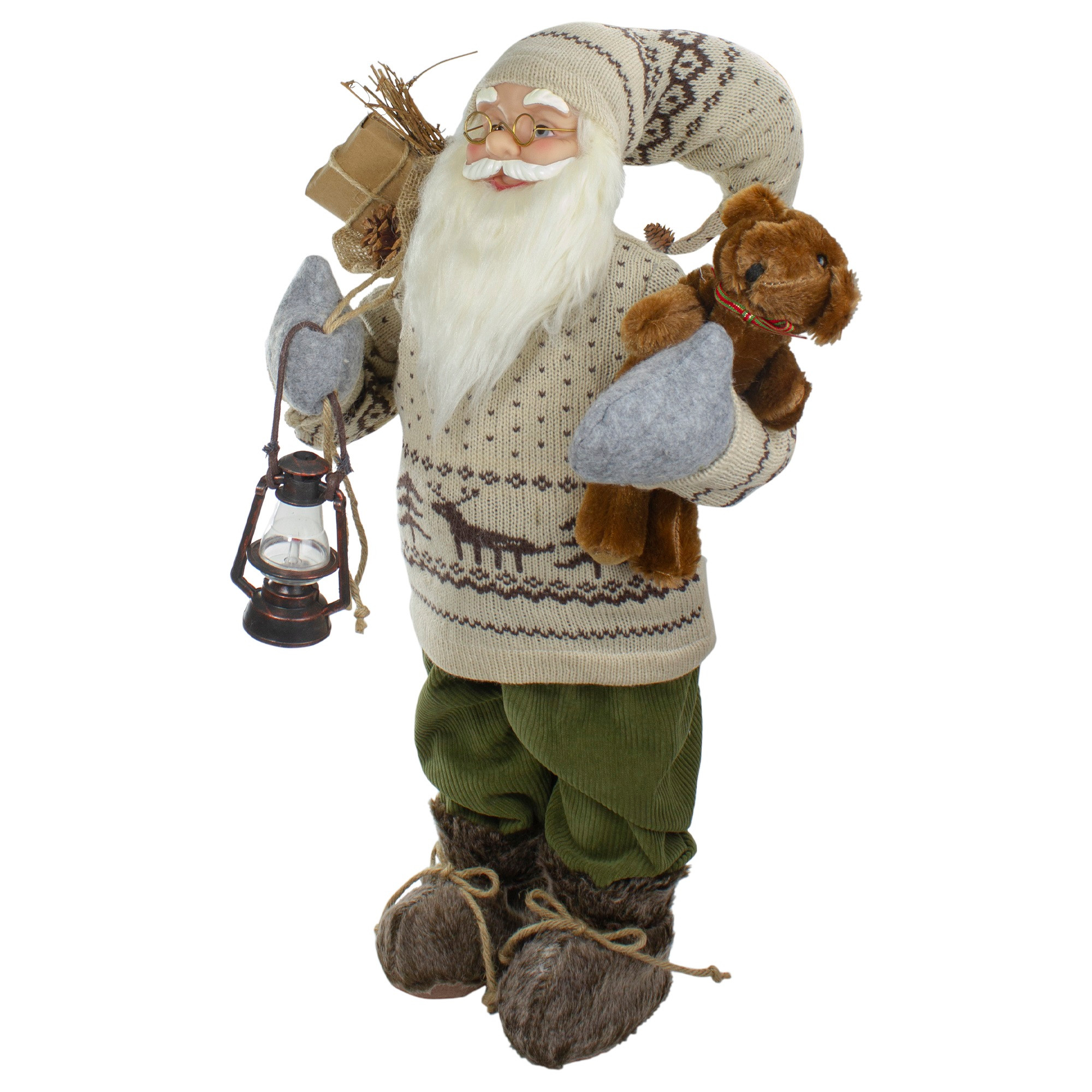 2' Standing Santa Christmas Figure with a Plush Bear & Lantern ...