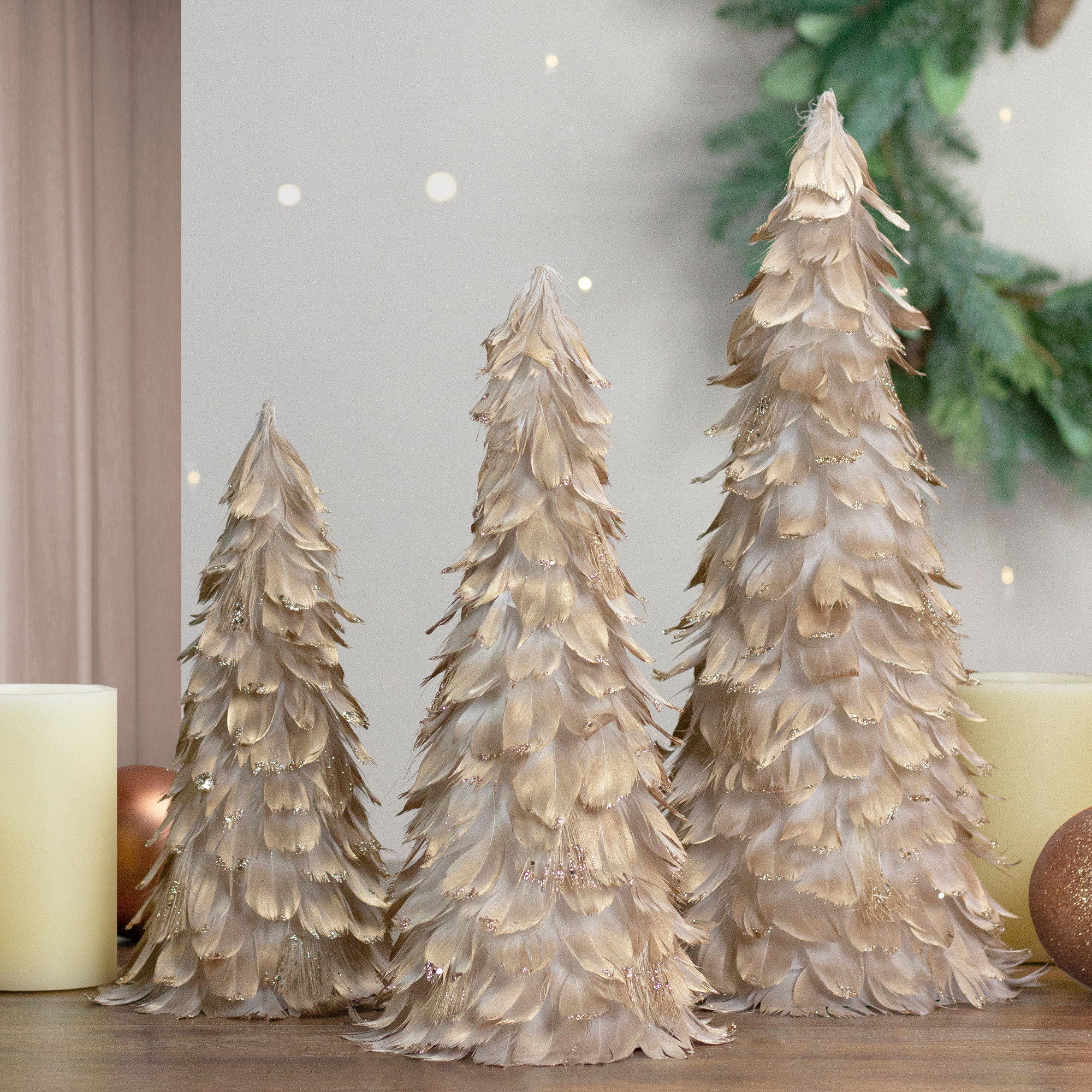 14.5" Gold Feather Table Top Christmas Tree with Glitter | Christmas ...