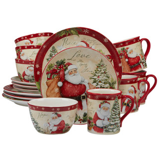 16 Piece Classic Santa Christmas Dinnerware Set | Christmas Central