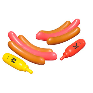 Set of 2 Inflatable Hot Dog Ride On Swimming Pool Battle Set with ...