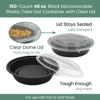 150-Count 48 oz. Black Microwavable Plastic Take Out Container with ...