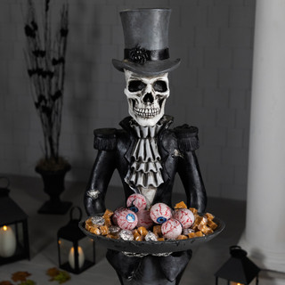 Skeleton Butler Holding Tray Halloween Figure - 4.5' | Christmas Central