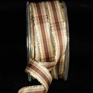 Ivory & Brown French Plaid Pattern Wired Craft Ribbon 0.5" x 54 Yards ...