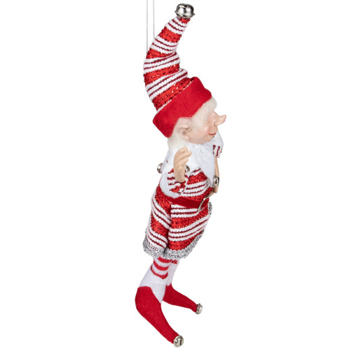 13" Red & White Peppermint Striped Elf with Jingle Bells | Christmas ...