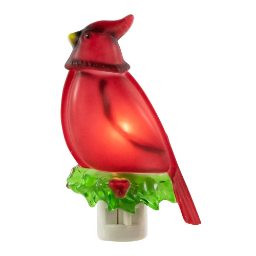 Red Cardinal Bird with Holly Berry Foliage Christmas Night Light - 5.5 ...