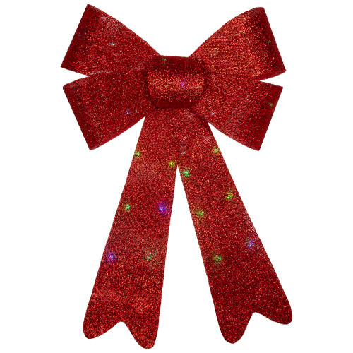 LED Lighted Color Changing Tinsel Bow Christmas Decoration - 24" - Red ...