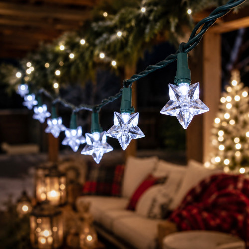 LED Star Shaped Christmas String Lights - Pure White - 4' Green Wire ...