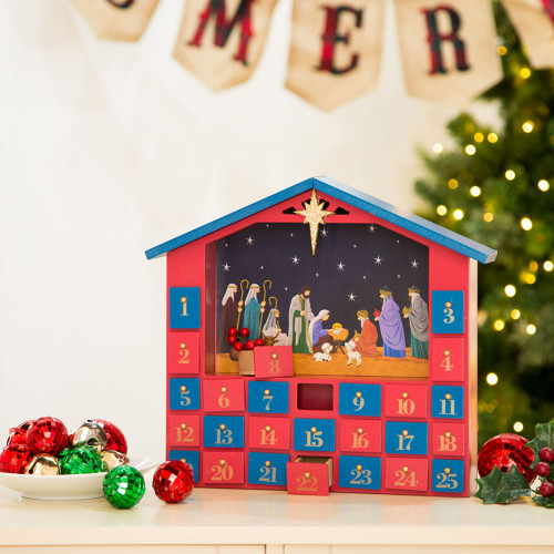 13" Nativity Scene Christmas Advent Calendar with Drawers | Christmas ...