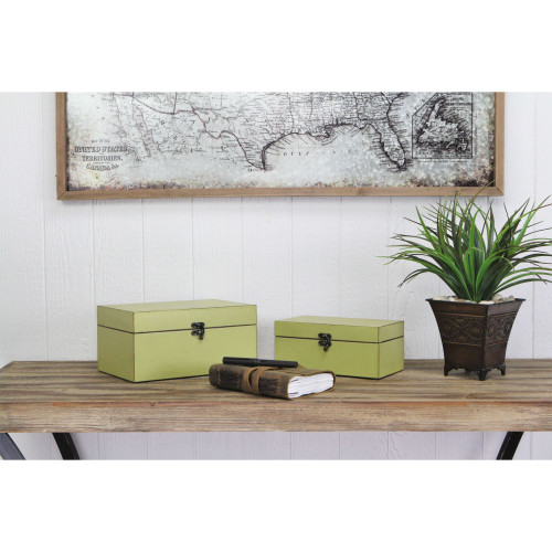 Set of 2 Green Solid Finished Wooden Storage Boxes 10.25" | Christmas ...