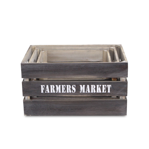 Set of 3 Brown & White Hand Crafted Farmers Market Storage Crates 19 ...