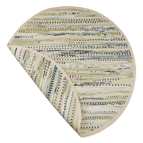 36" Taupe Brown & Blue Contemporary Round Area Rag Rug | Christmas Central