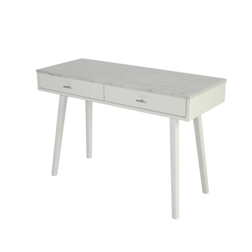 44" White Italian Carrara Marble Top Writing Desk with Drawers ...