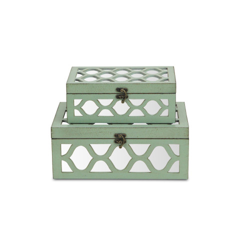 Set of 2 Blue Rectangle Storage Boxes with Overlayed Mirror Panels 12 ...