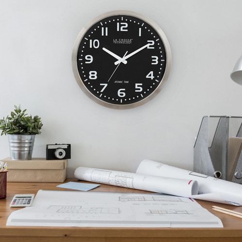 16” Black & Silver Metal Atomic Analog Wall Clock | Christmas Central