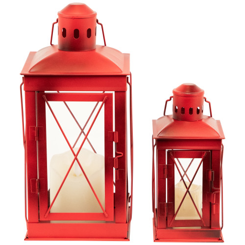 Mission Style Metal Candle Lanterns 12.25" - Red - Set of 2 | Christmas ...