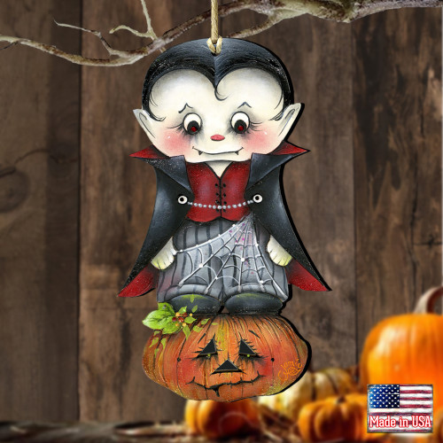 Set of 2 Dracula Pumpkin Wooden Halloween Ornaments 5.5" | Christmas ...