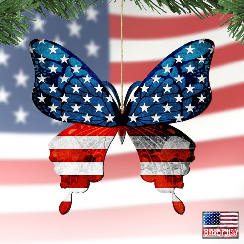 Set of 2 Patriotic American Flag Butterfly Wooden Ornaments 5.5 ...