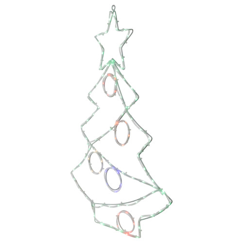 28" LED Lighted Christmas Tree with Ornaments Window Silhouette ...