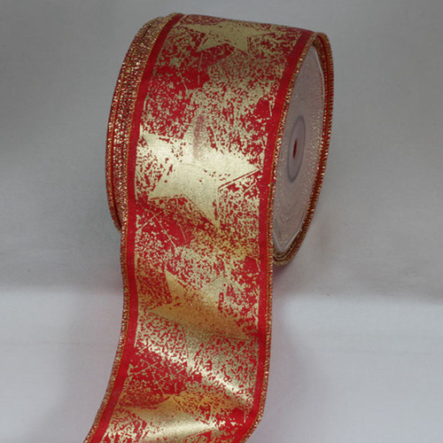 Red & Gold Star Wired Craft Ribbon 3" x 20 Yards | Christmas Central