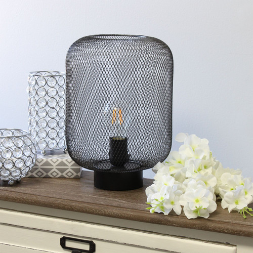 Lattice Cut Out Mesh Table Lamp - 12" - Black | Christmas Central