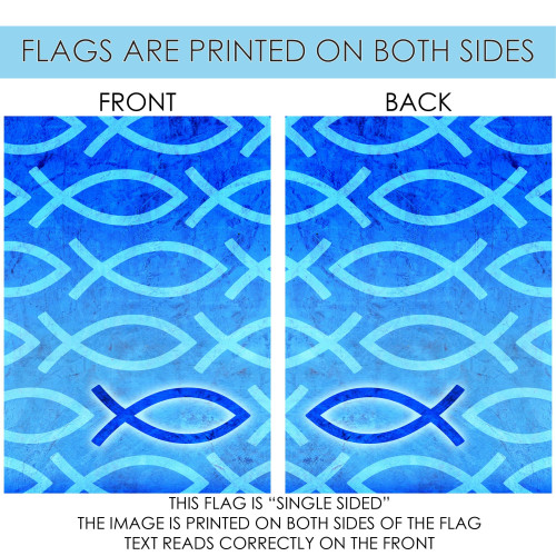 Blue Ichthys Jesus Fish Outdoor Garden Flag 18" x 12.5" | Christmas Central