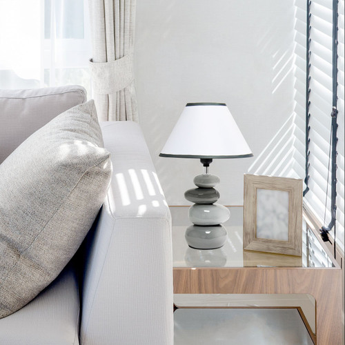 14" Gray Stone Table Lamp with Shade | Christmas Central