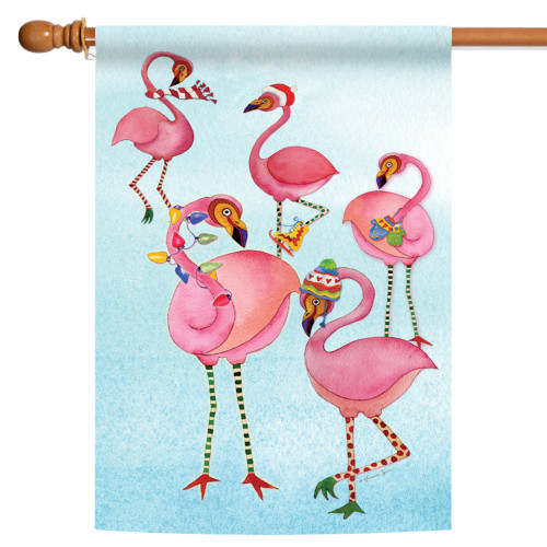 Pink & Green Festive Flamingo Christmas Outdoor House Flag 40" x 28 ...