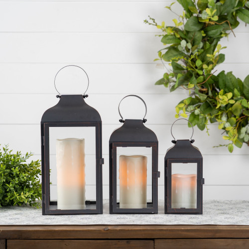 Candle Lanterns with Handle - 16" - Black - Set of 3 | Christmas Central
