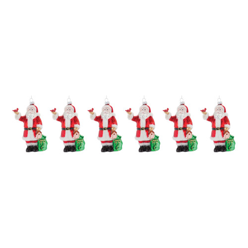 Set of 6 Santa with Cardinal Christmas Ornaments 6.25" | Christmas Central